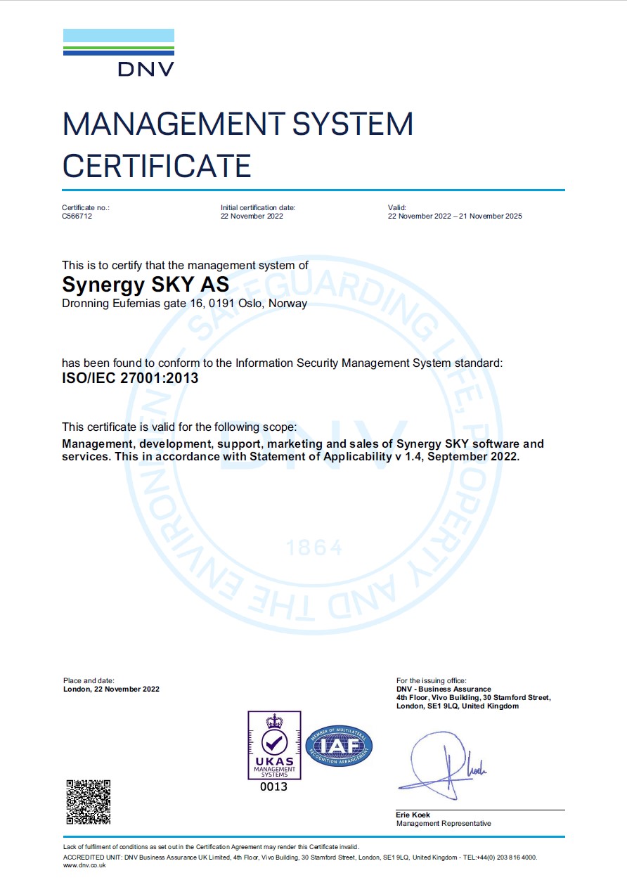 Synergy SKY has achieved ISO certification